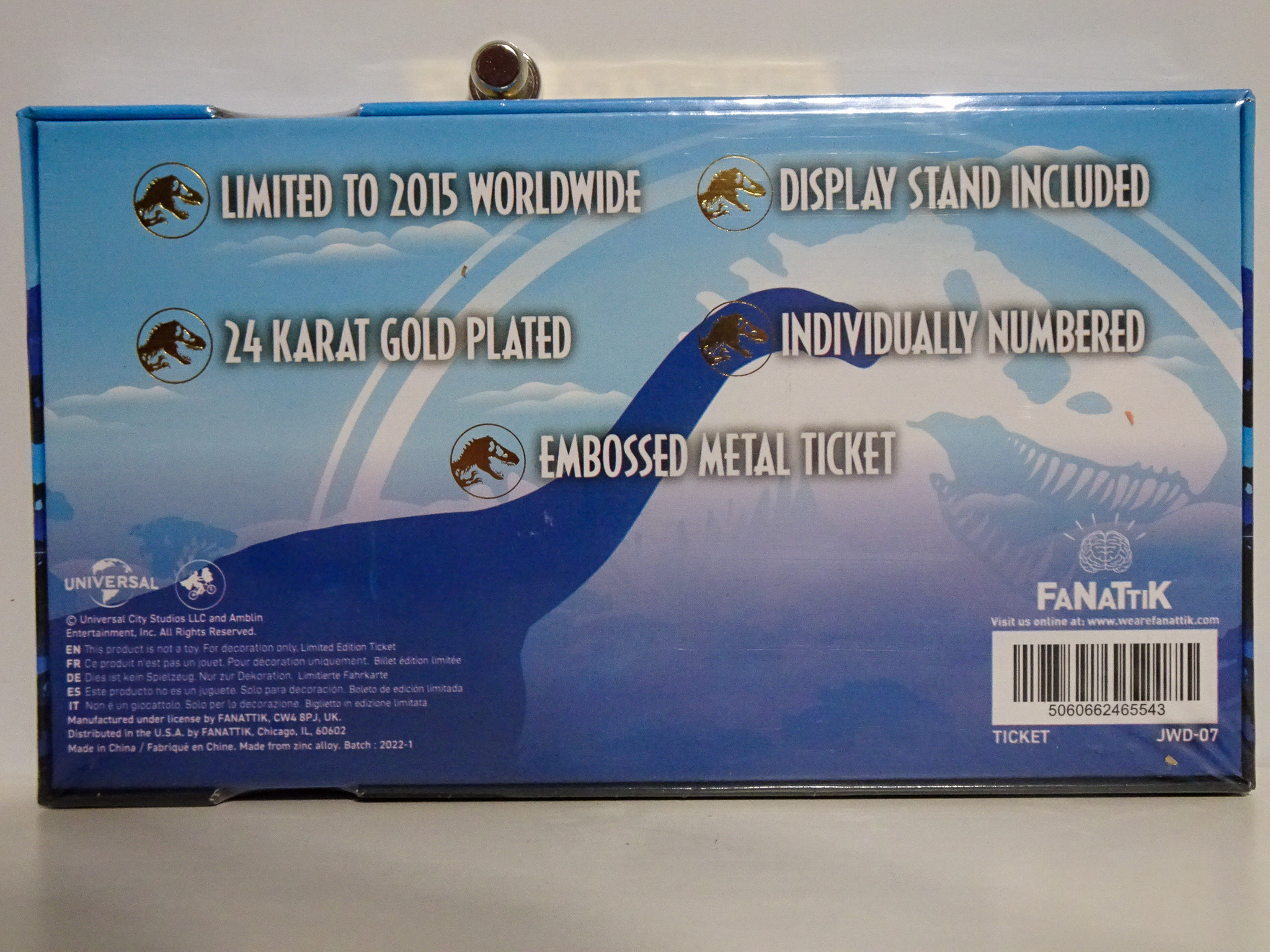 Jurassic World Gold Plated Gyrosphere Ticket - JALien Curiosities ...